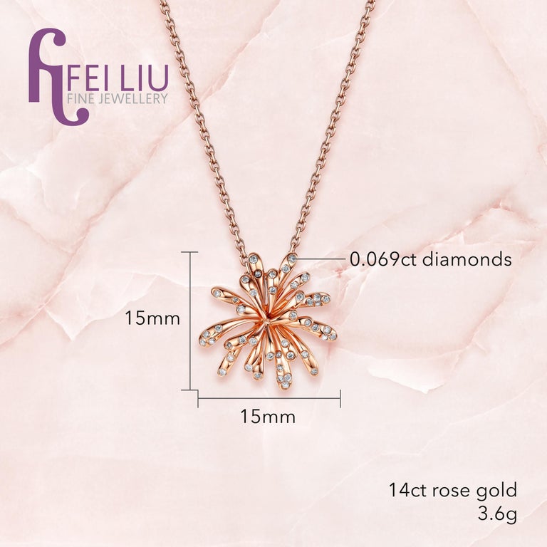 Fei Liu Diamond 9 Karat Rose Gold Firework Pendant Necklace at 1stDibs