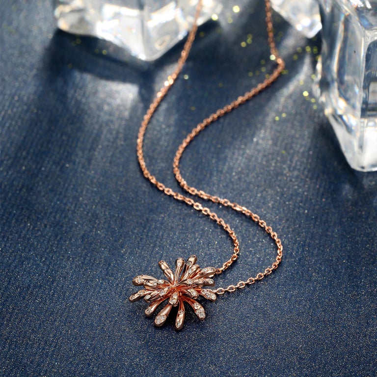 Fei Liu Diamond 9 Karat Rose Gold Firework Pendant Necklace at 1stDibs