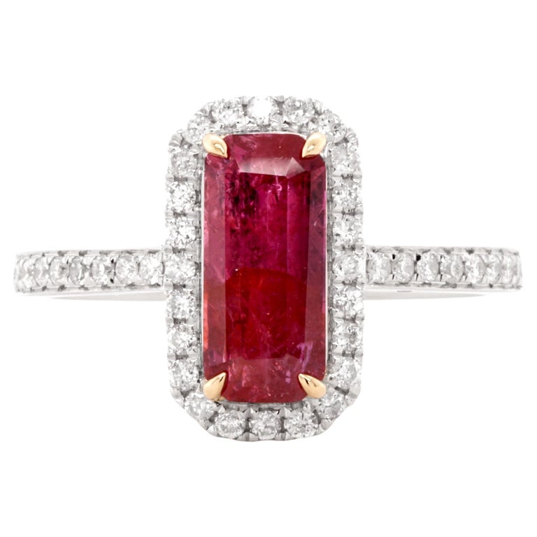 Fei Liu Emerald-Cut Ruby Diamond 18 Karat White Gold Dress Ring For ...
