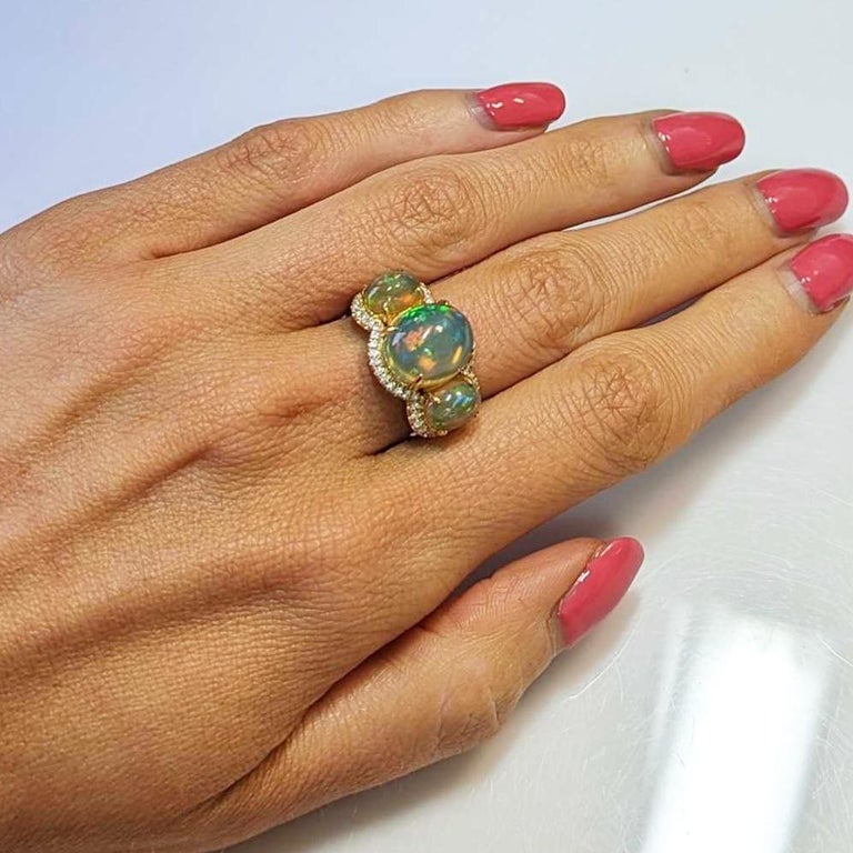 Fei Liu Ethiopian Opal Diamond 18 Karat Yellow Gold Three Stone Ring ...