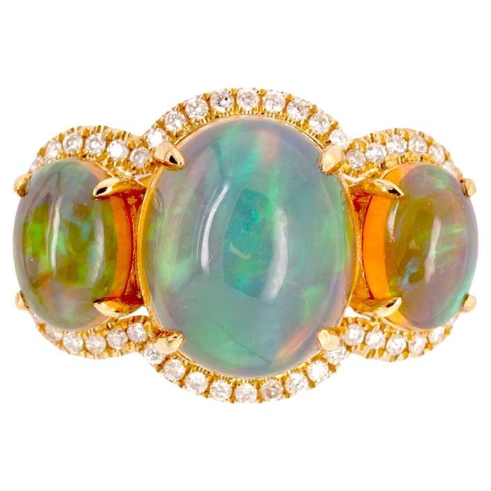 Fei Liu Ethiopian Opal Diamond 18 Karat Yellow Gold Three Stone Ring ...