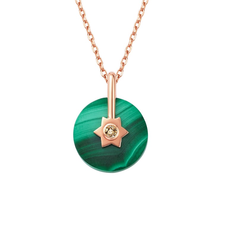 Fei Liu Malachite Diamond Rose Gold Necklace Earrings Ring For Sale at 1stDibs
