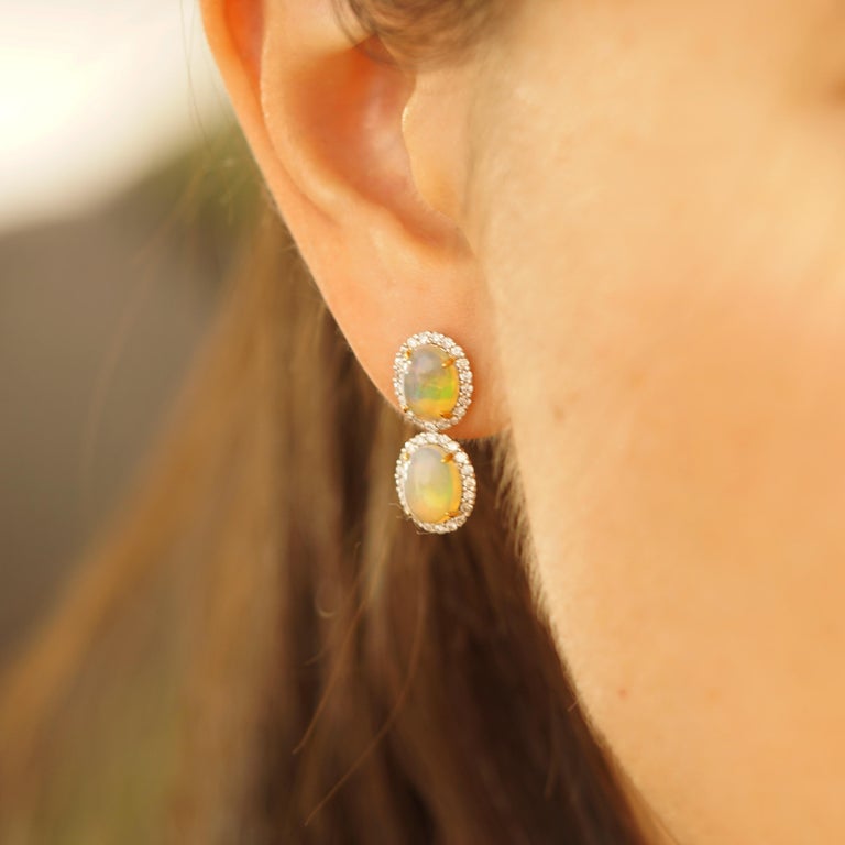 Fei Liu Opal Diamond 18 Karat White Gold Drop Earrings For Sale at 1stDibs