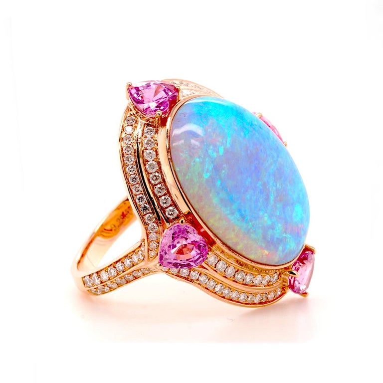 Fei Liu Opal Pink Tourmaline Diamond 18 Karat Rose Gold Cocktail Ring For Sale at 1stDibs