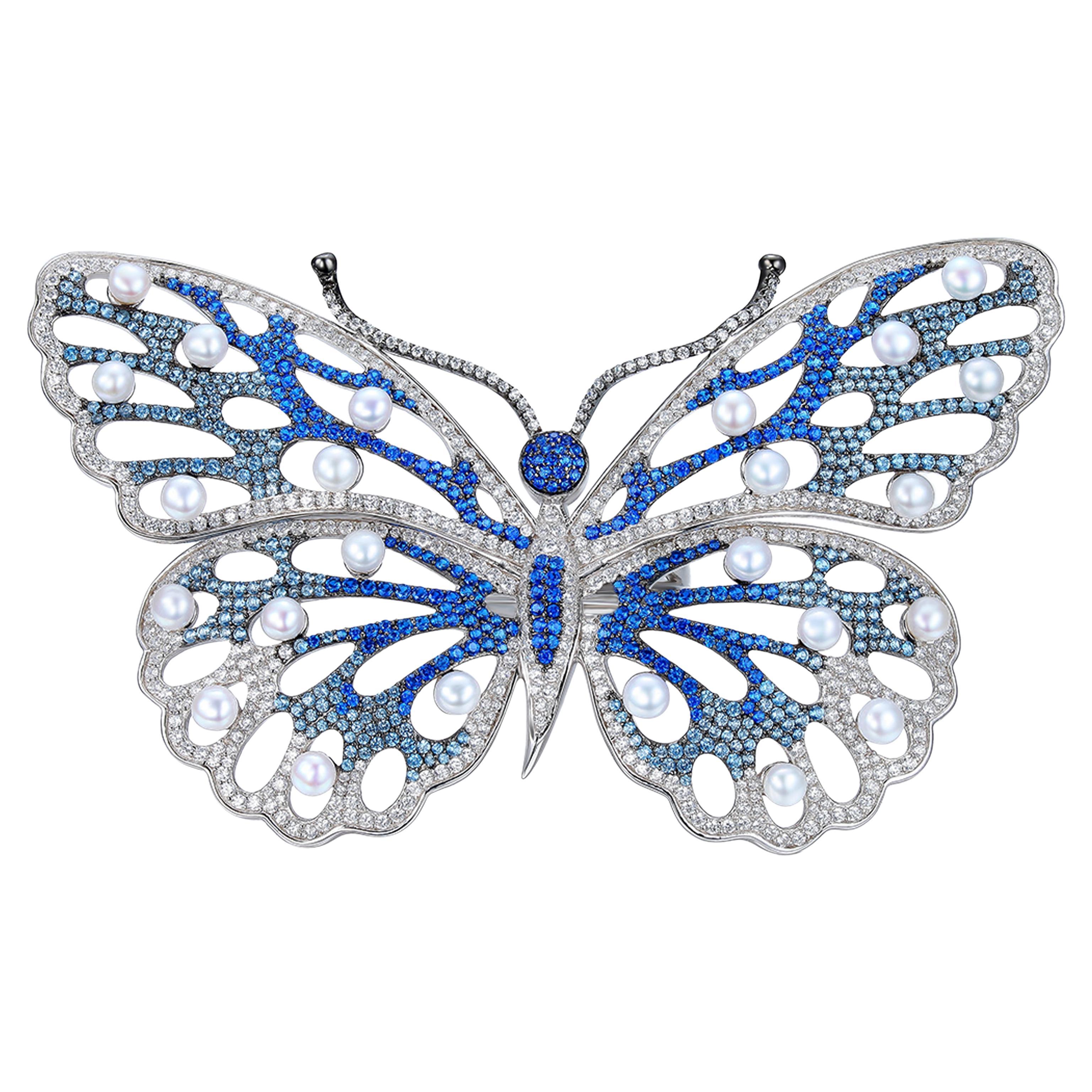 Fei Liu Pearl Blue White Cubic Zirconia Sterling Silver Butterfly Ring ...
