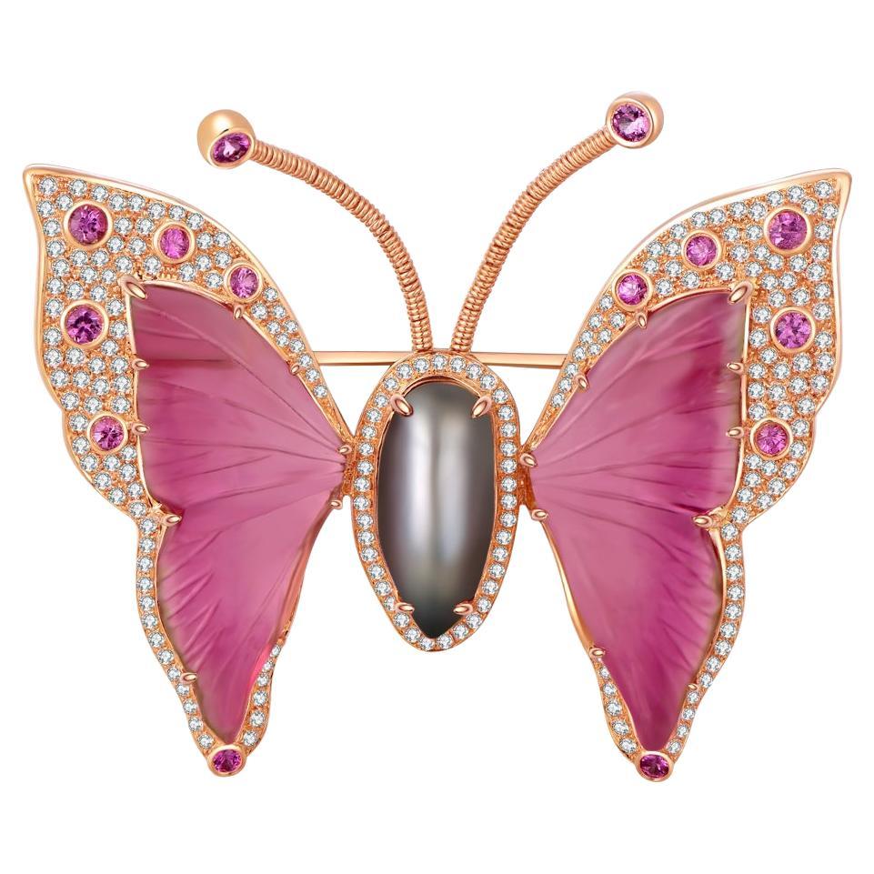18K Rose Gold Pink Sapphire Diamonds Bee Brooch For Sale at 1stDibs
