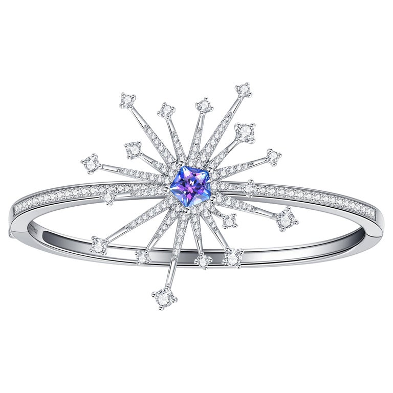 Fei Liu Purple-Aqua Swarovski Zirconia Sterling Silver Firework Bangle ...