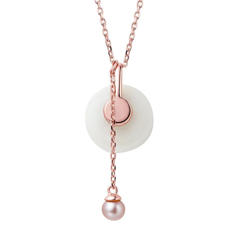 Fei Liu Russian Nephrite Diamond Pearl 14 Karat Rose Gold Pendant Necklace For Sale at 1stDibs