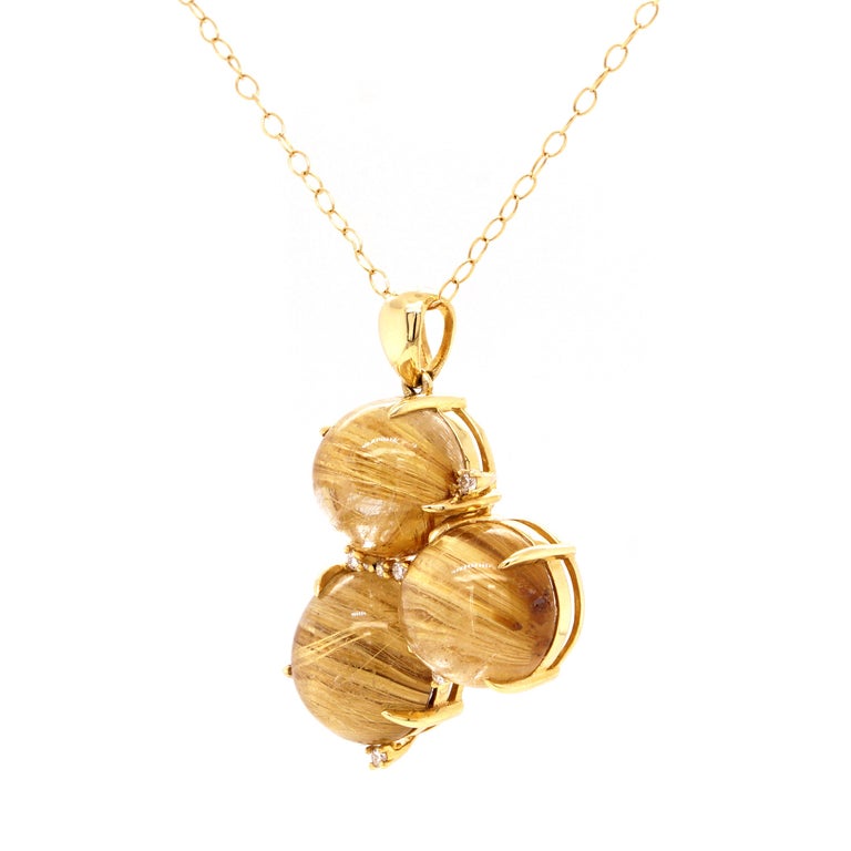 Fei Liu Rutilated Quartz Diamond 18 Karat Yellow Gold Pendant Necklace ...