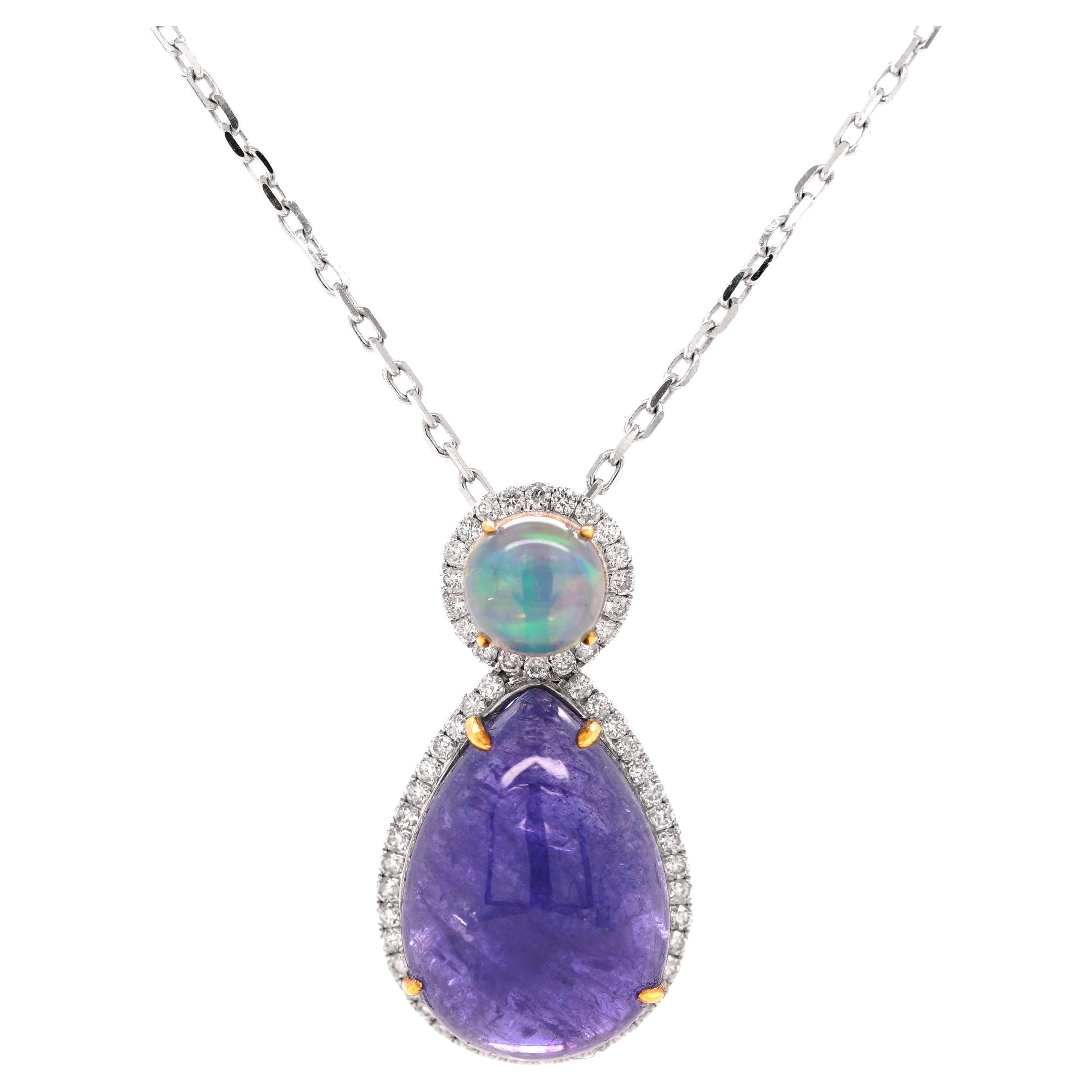 Fei Liu Tanzanite Opal Diamond 18ct White Gold Pendant Necklace at 1stDibs