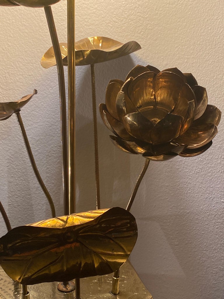 Feldman Brass Lotus Flower Lamp For Sale at 1stDibs