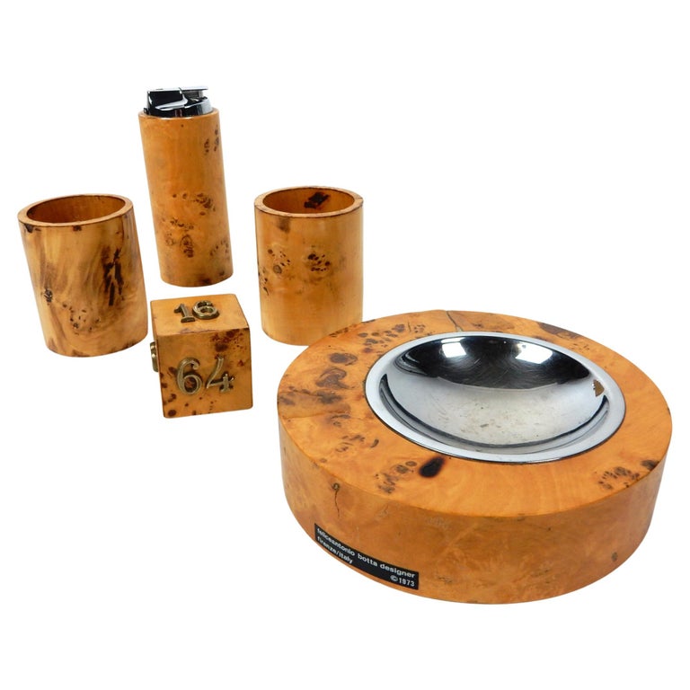 Felice Antonio Botta Italy Table Top Smoking Set Ashtray Burlwood ...