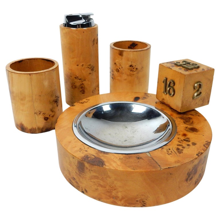 Felice Antonio Botta Italy Table Top Smoking Set Ashtray Burlwood ...