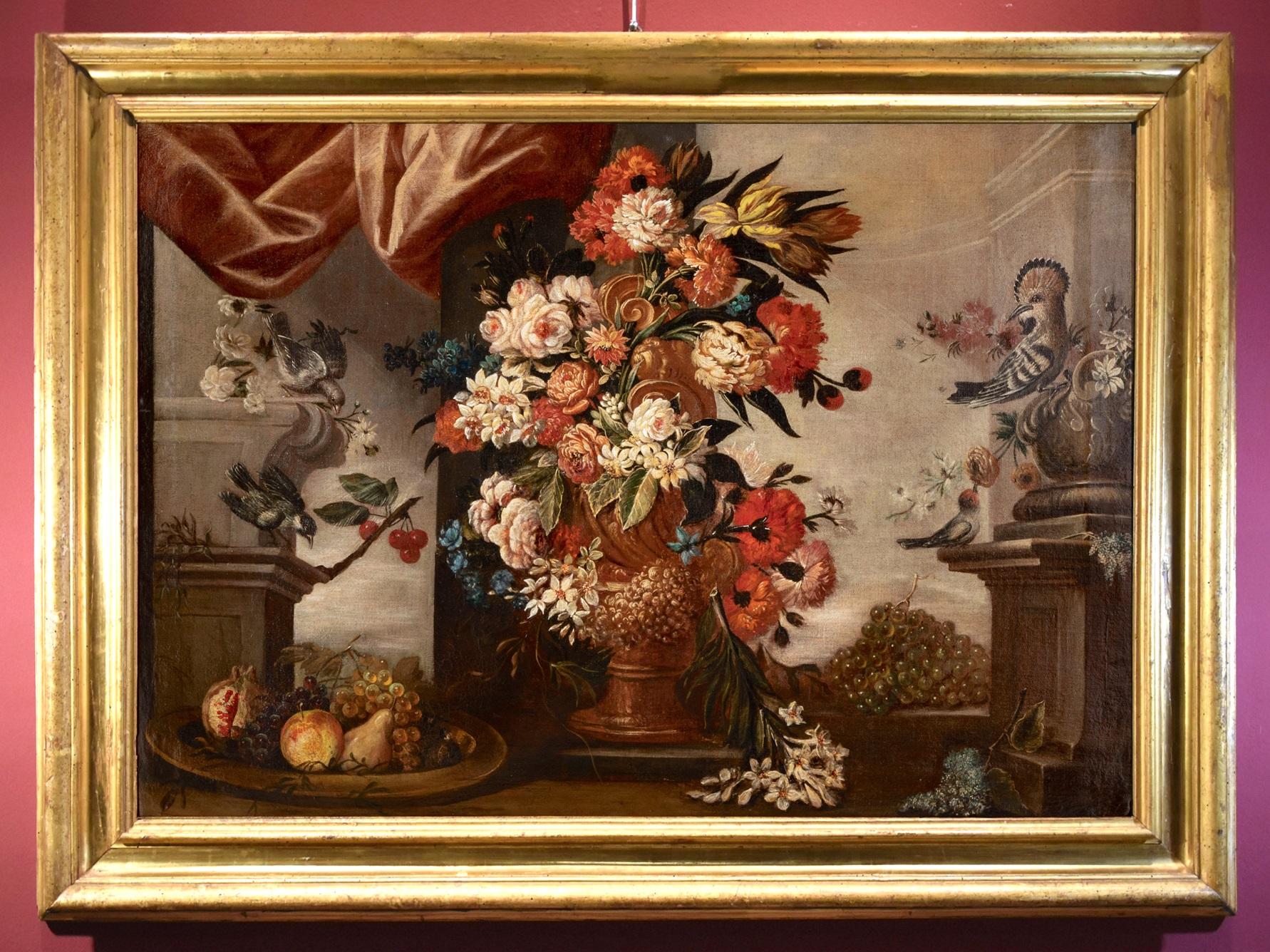 Still Life Flowers Rubbiani Paint Oil on canvas 17/18th Century Emilian ...