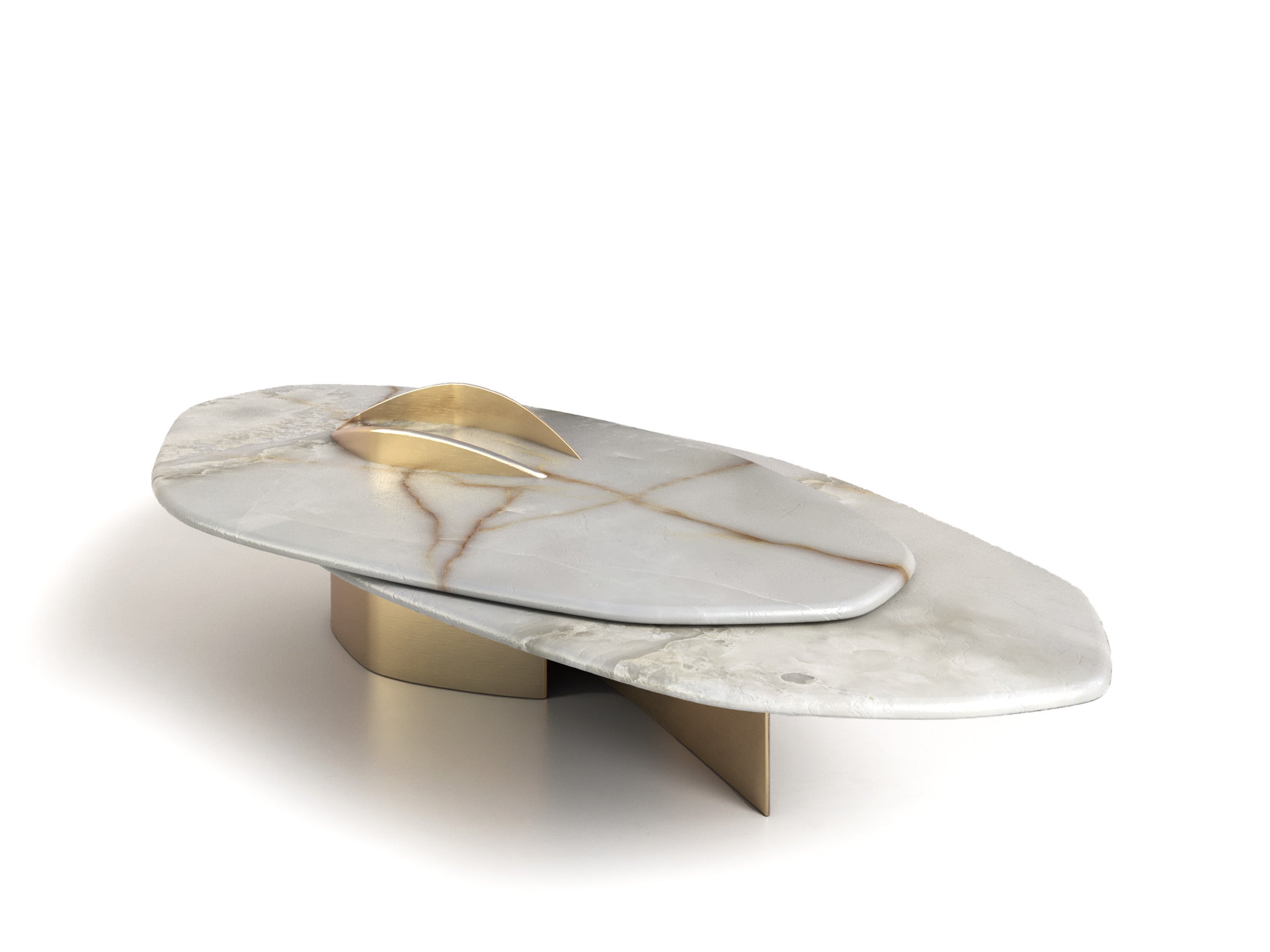 Feline VI White Onyx And Solid Brass Unique Coffee Table by Grzegorz ...