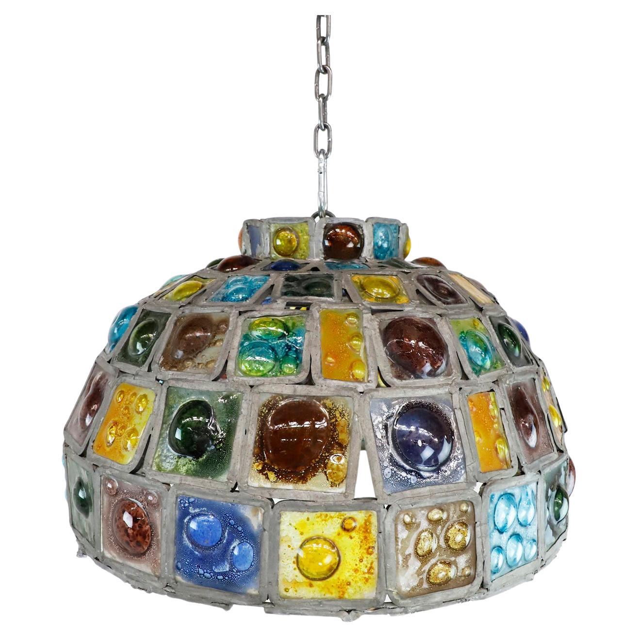 1960s Felipe Delfinger for Feders Jeweled Brutalist Glass Pendant Light ...