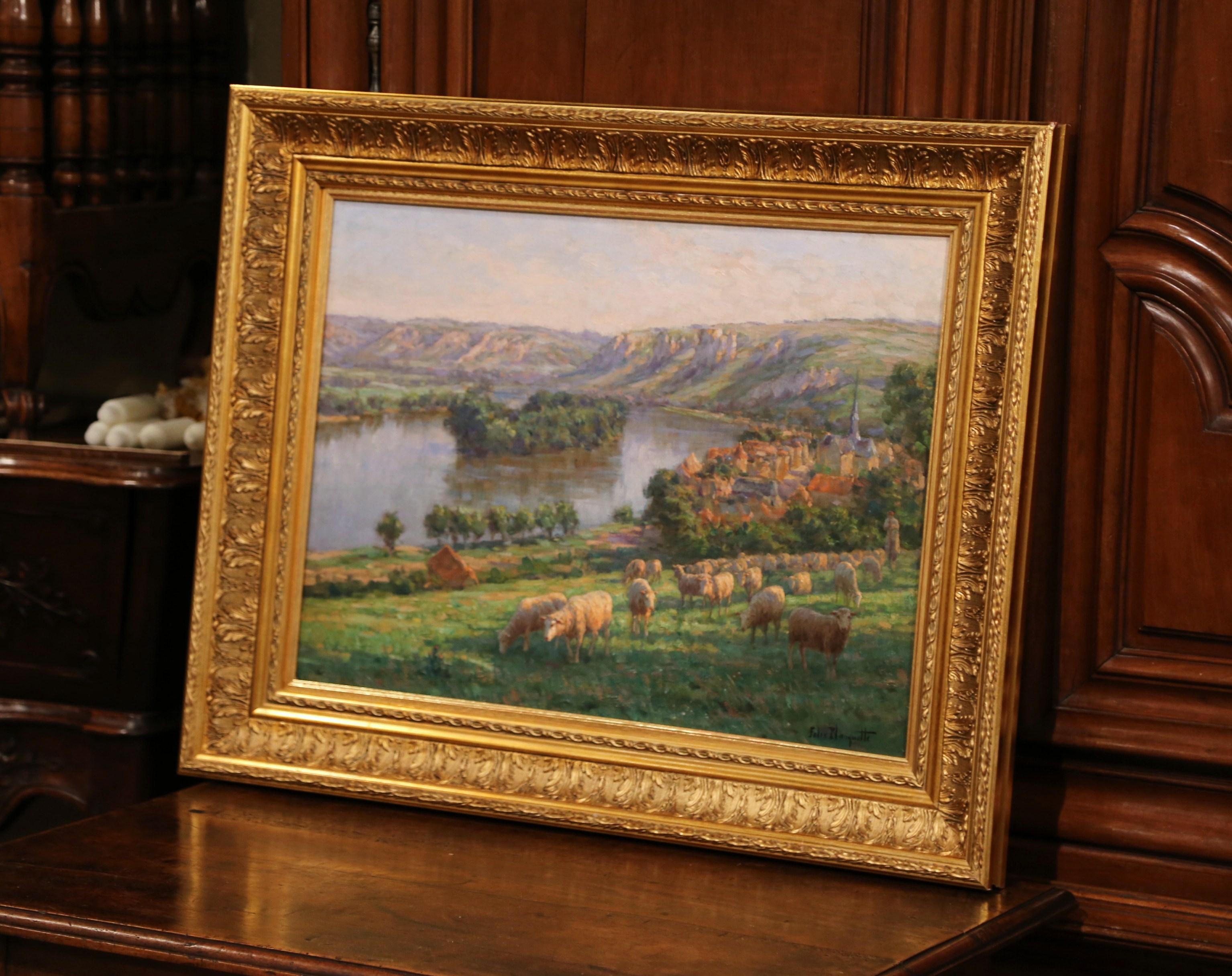 Felix Planquette - Early 20th Century Sheep Painting in Gilt Wood Frame ...