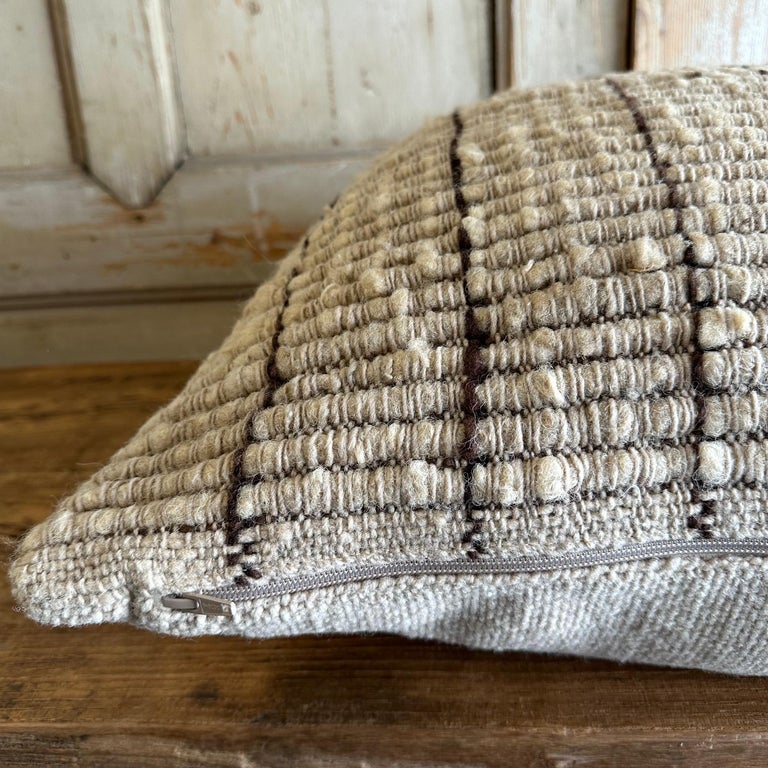 Feliz Handmade Organic Wool Pillow with Heavy Texture Brown Lines For ...