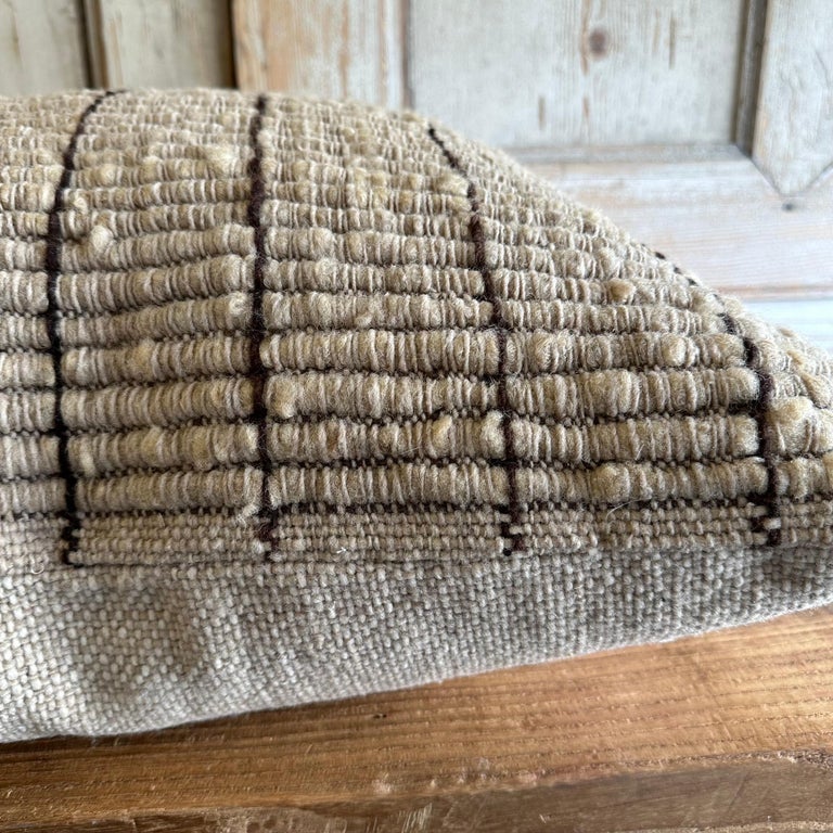 Feliz Handmade Organic Wool Pillow with Heavy Texture Brown Lines For ...