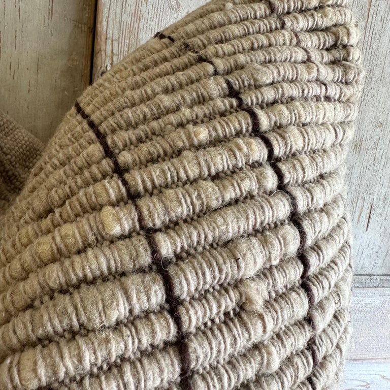 Feliz Handmade Organic Wool Pillow with Heavy Texture Brown Lines For ...