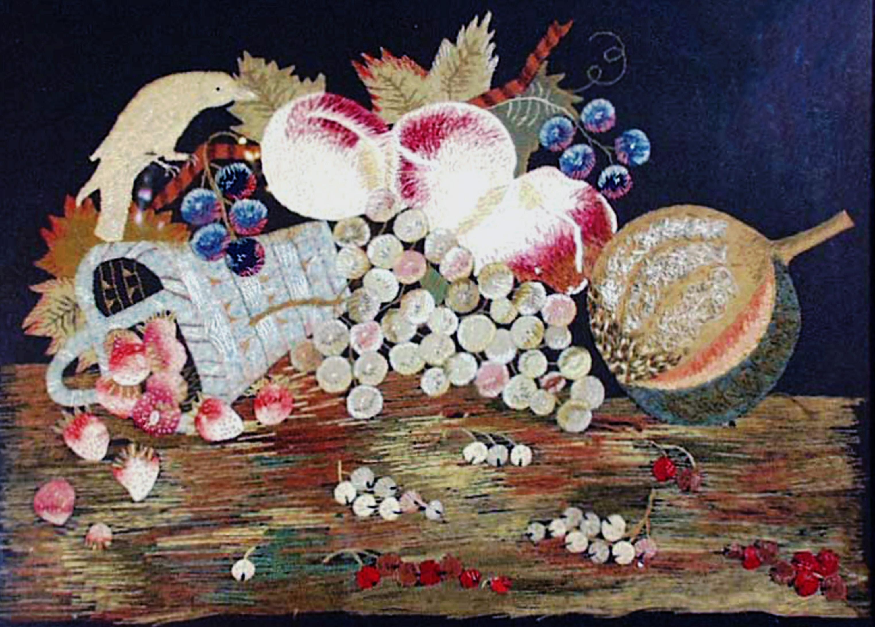 Feltwork Still Life Applique of Fruit and Parrot, English, circa 1850 ...