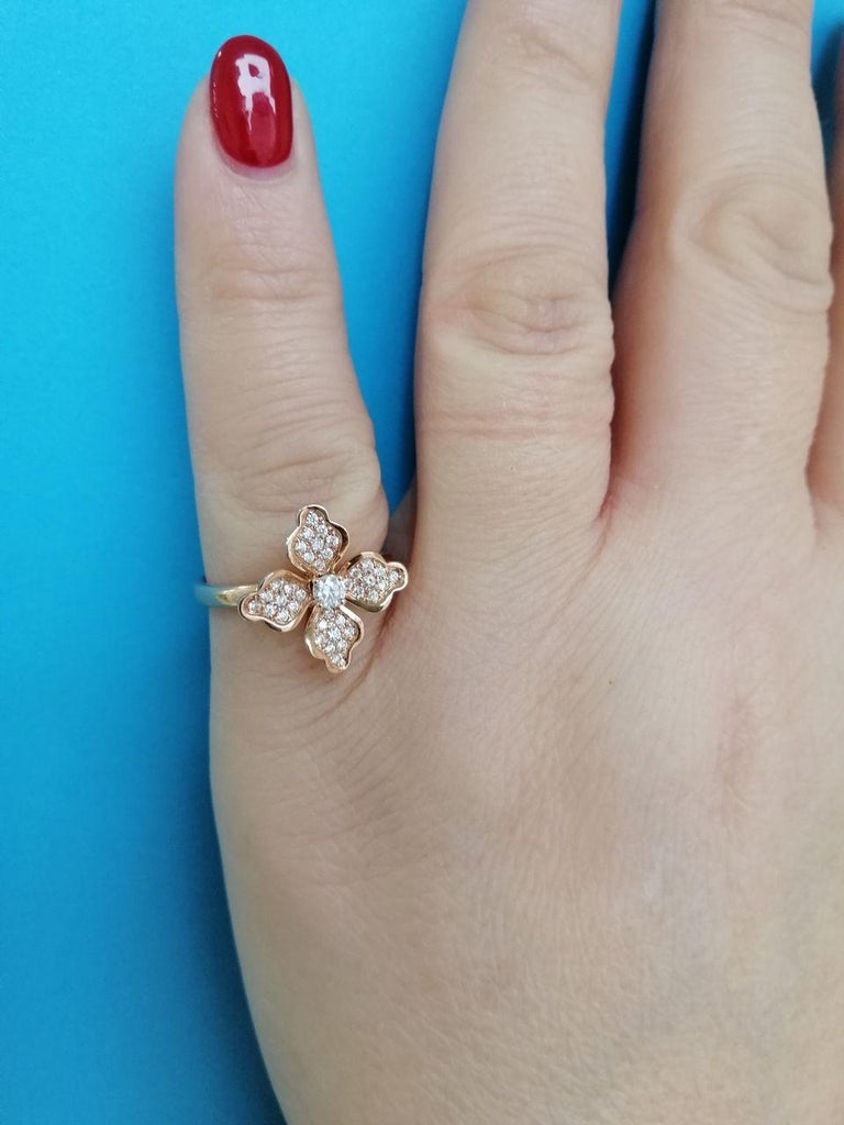 Customizable Feminine Elegant White Diamond Yellow Gold Flower Ring For ...