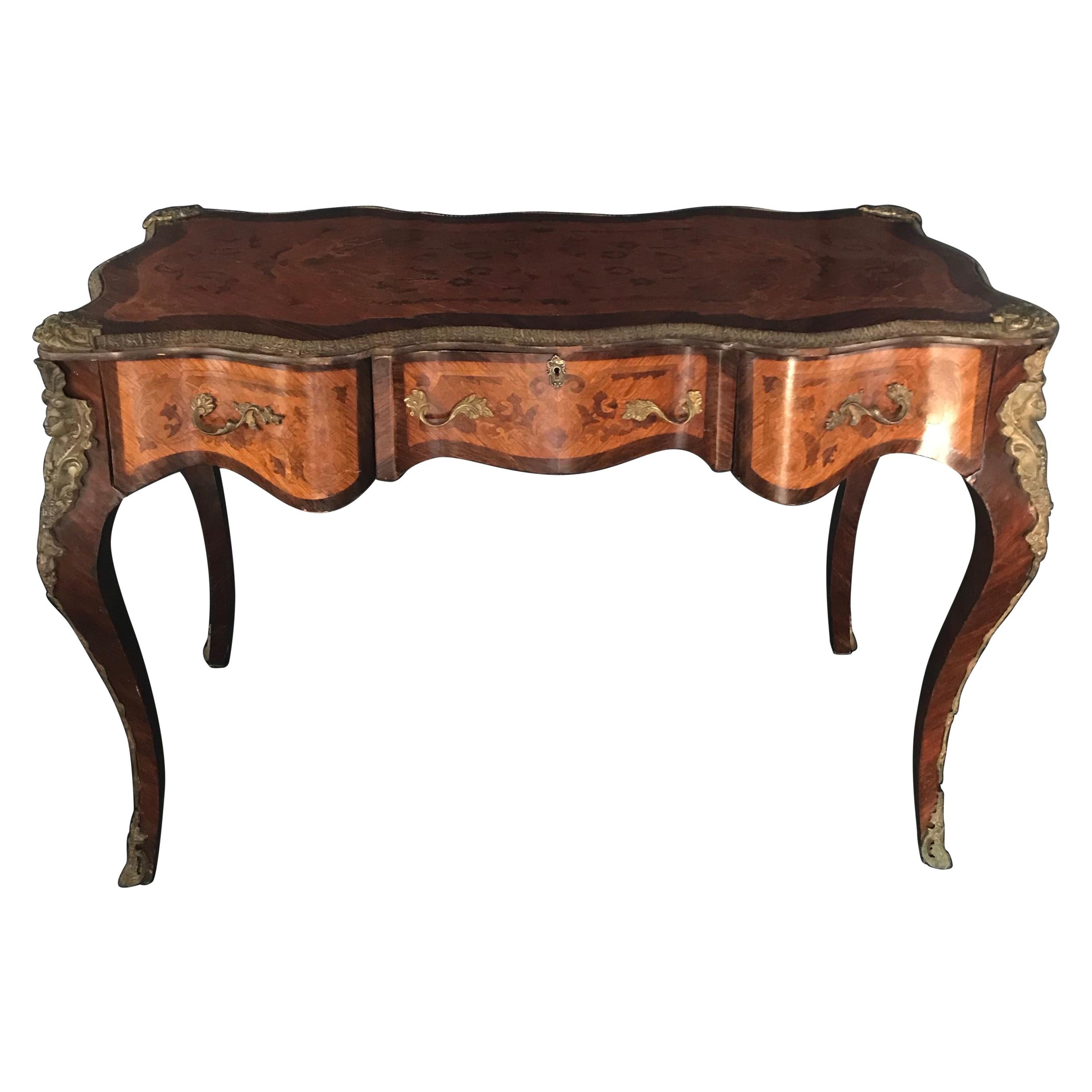 Feminine French Louis XV Petite Marquetry Desk with Bronze Detail at ...
