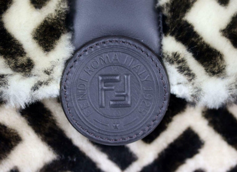Fendi 1974 Double F Logo Print Shearling Shoulder Bag For Sale at 1stDibs