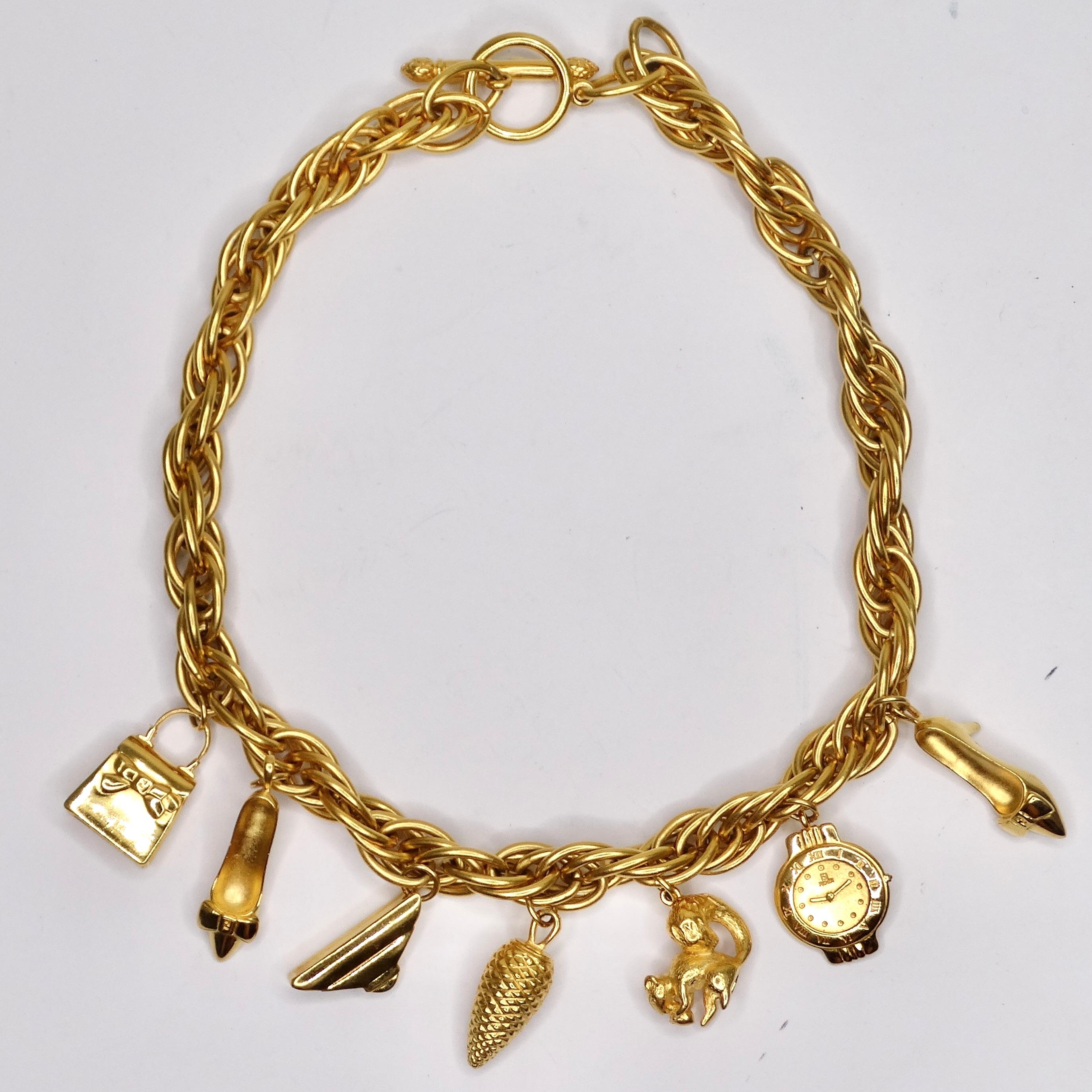 Fendi 1980s Gold Tone Charm Necklace For Sale at 1stDibs