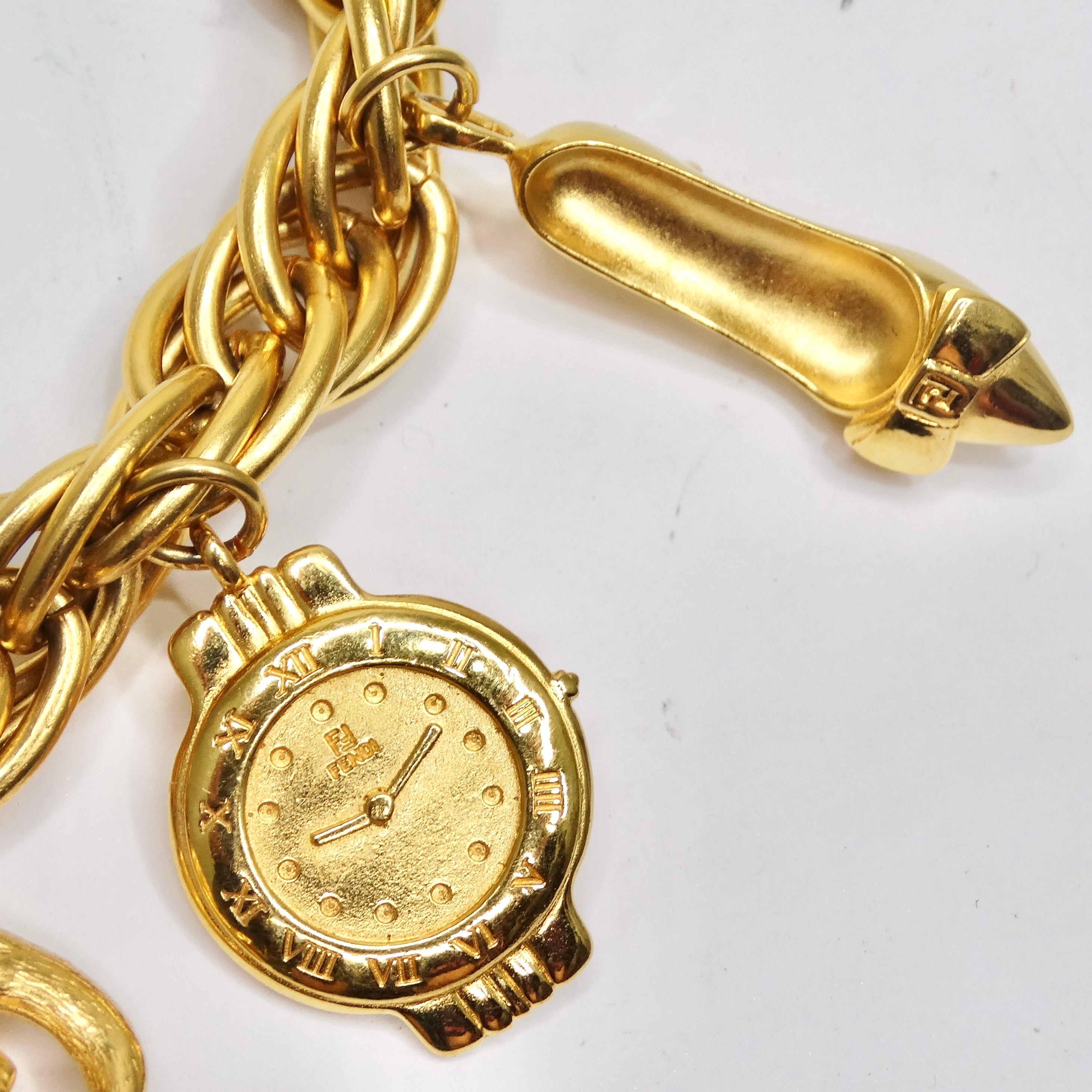 Fendi 1980s Gold Tone Charm Necklace For Sale at 1stDibs