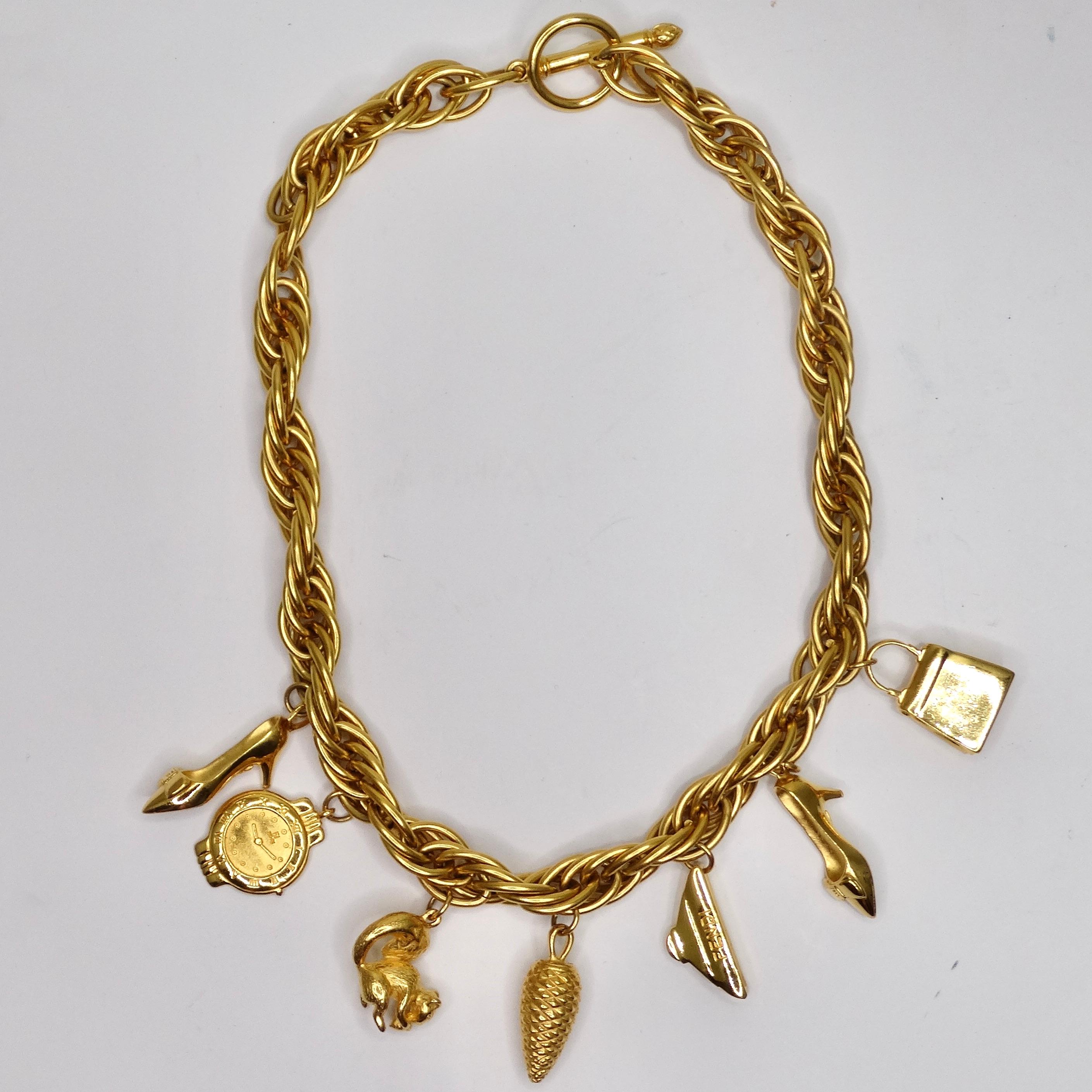 Fendi 1980s Gold Tone Charm Necklace For Sale at 1stDibs