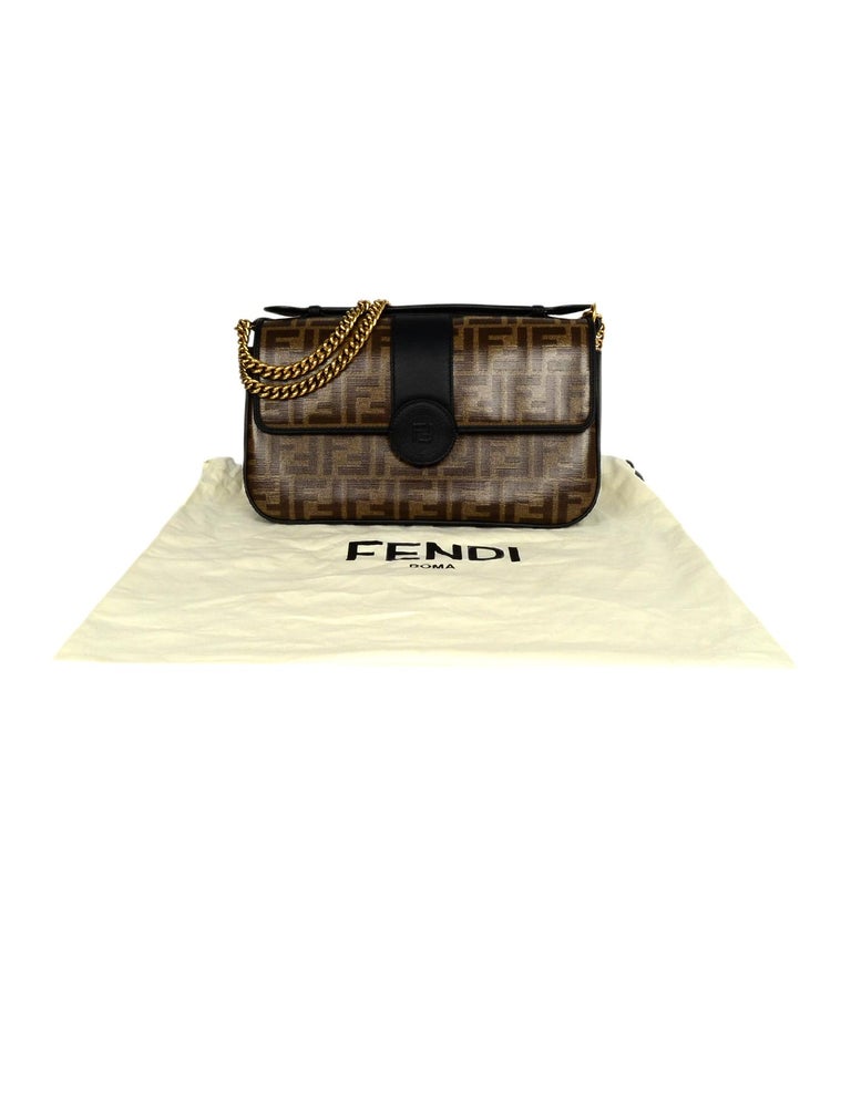Fendi 2018 Black/Brown Leather and Canvas FF Monogram Crossbody Bag rt ...