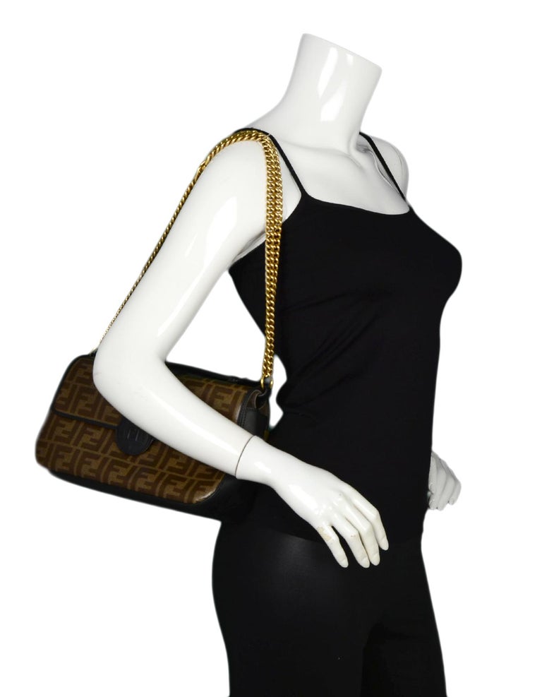 Fendi 2018 Black/Brown Leather and Canvas FF Monogram Crossbody Bag rt ...