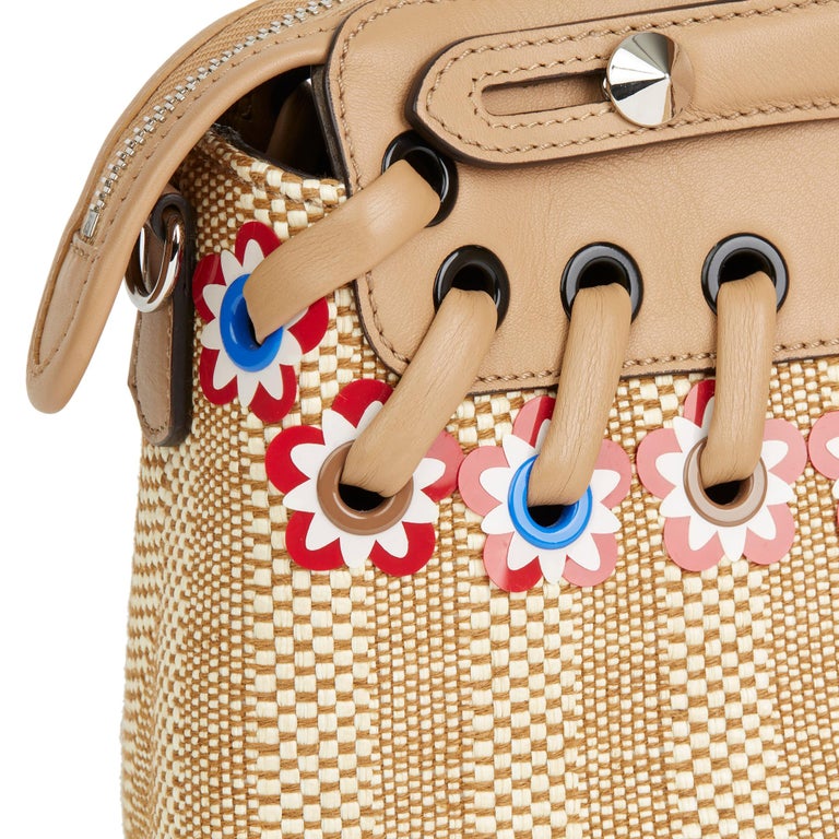 Fendi 2018 Tan Calfskin Leather and Raffia Flowers Medium By The Way at ...