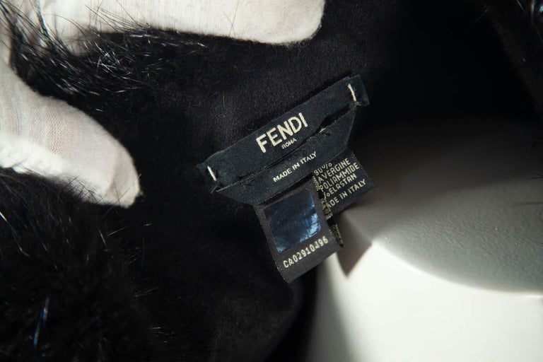 Fendi, 21st Century, Black with White Stripe, Fox, Stole with Leather ...