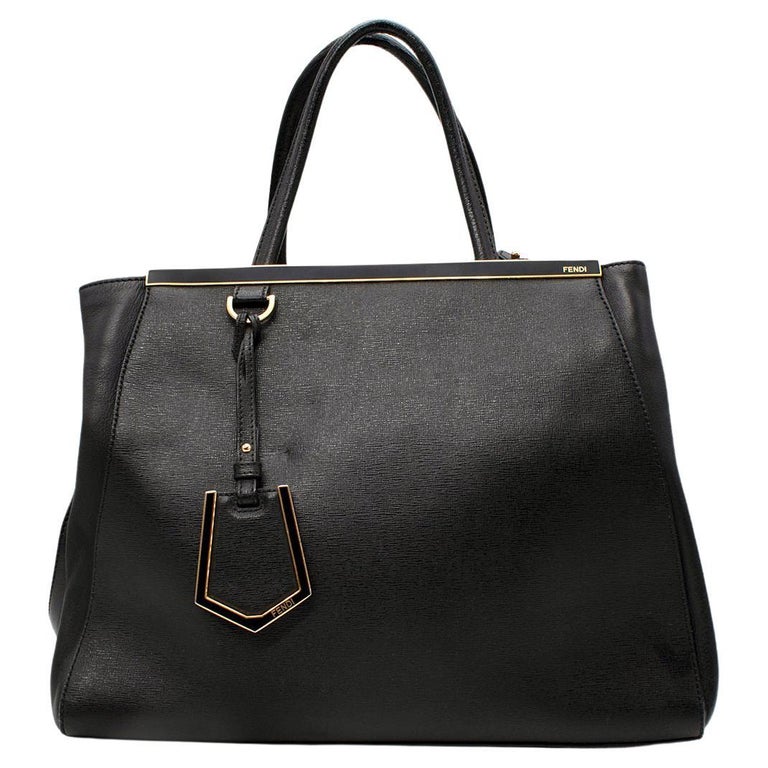 Fendi 2jours Black Saffiano Leather Large Handbag For Sale at 1stDibs