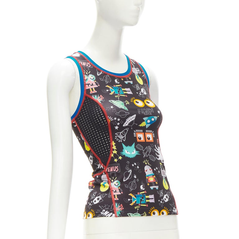 FENDI Activewear black FF robot Monster Eye tank top XS For Sale at 1stDibs