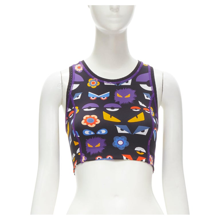FENDI Activewear Monster Bug Eye black graphic print perforated crop ...
