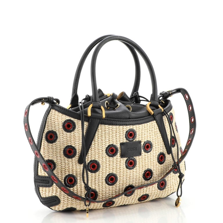 Fendi B. Fab Convertible Tote Grommet Embellished Raffia Small For Sale ...