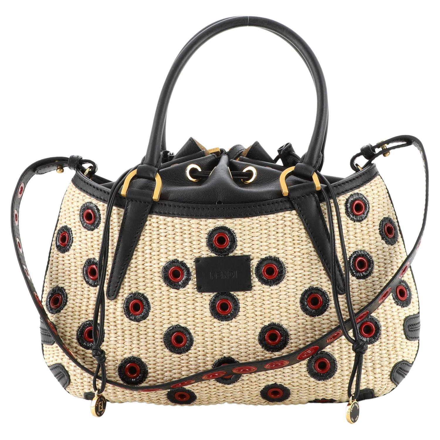 Fendi B. Fab Convertible Tote Grommet Embellished Raffia Small For Sale ...