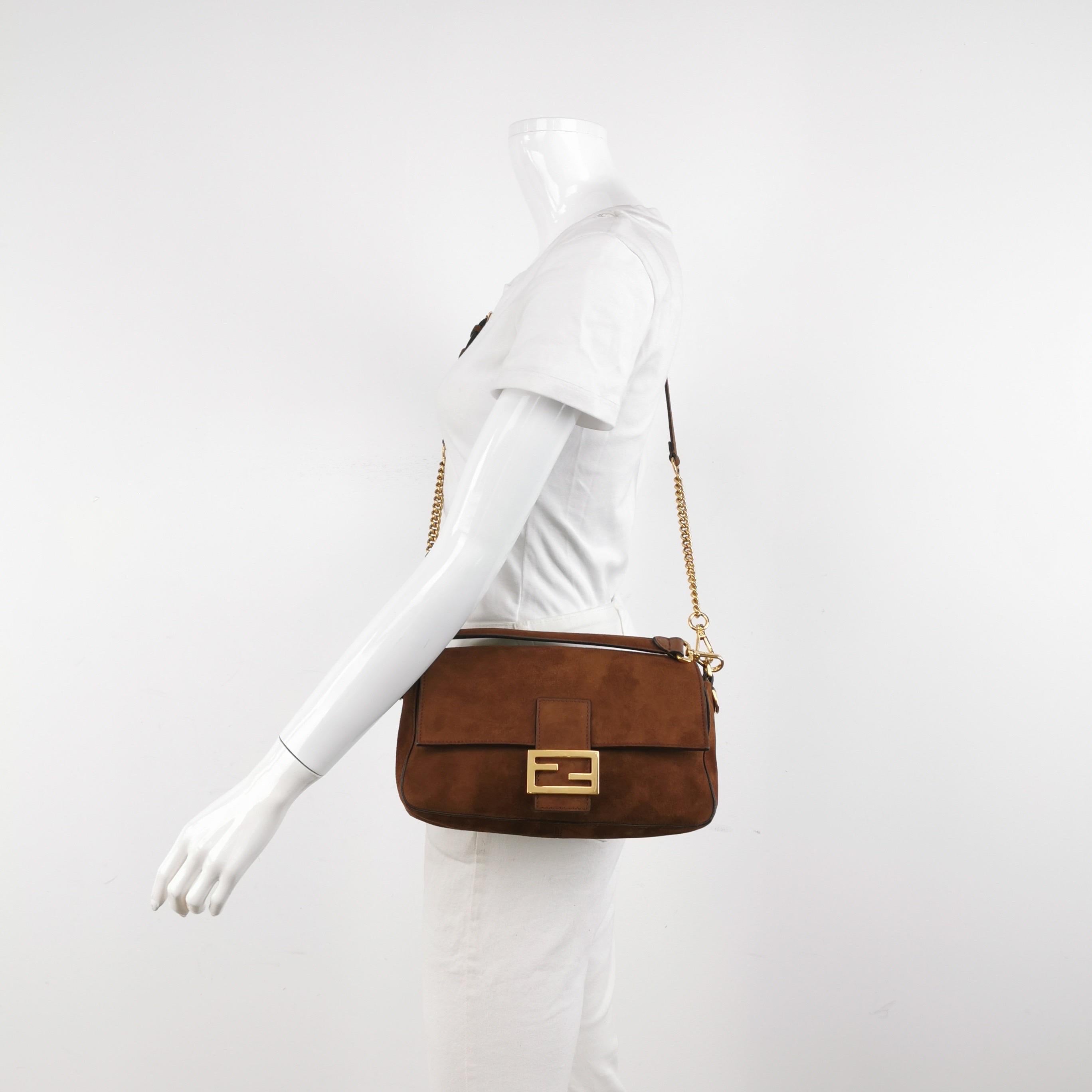 Fendi Baguette Selleria Suede Leather Crossbody Bag Medium Caramel Tan For Sale at 1stDibs