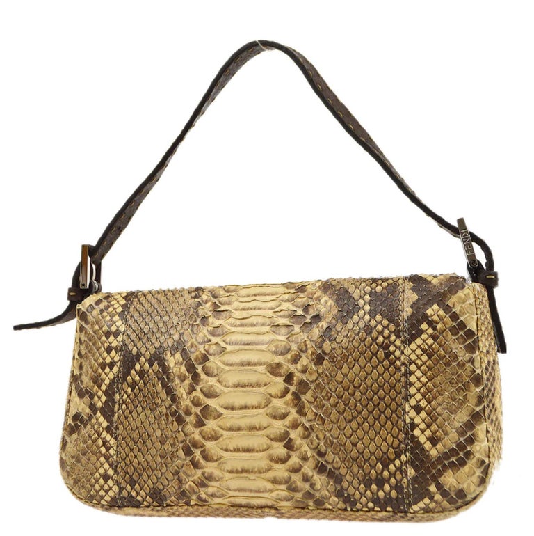 FENDI Baguette Silver Logo Brown Black Nude Python Exotic Leather ...