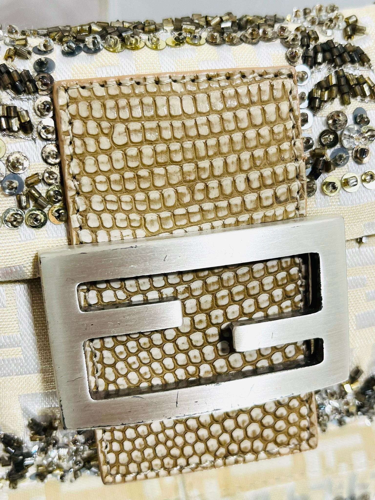 Fendi Bead Embroidered Canvas and Snakeskin 'FF' Logo Baguette Bag For ...