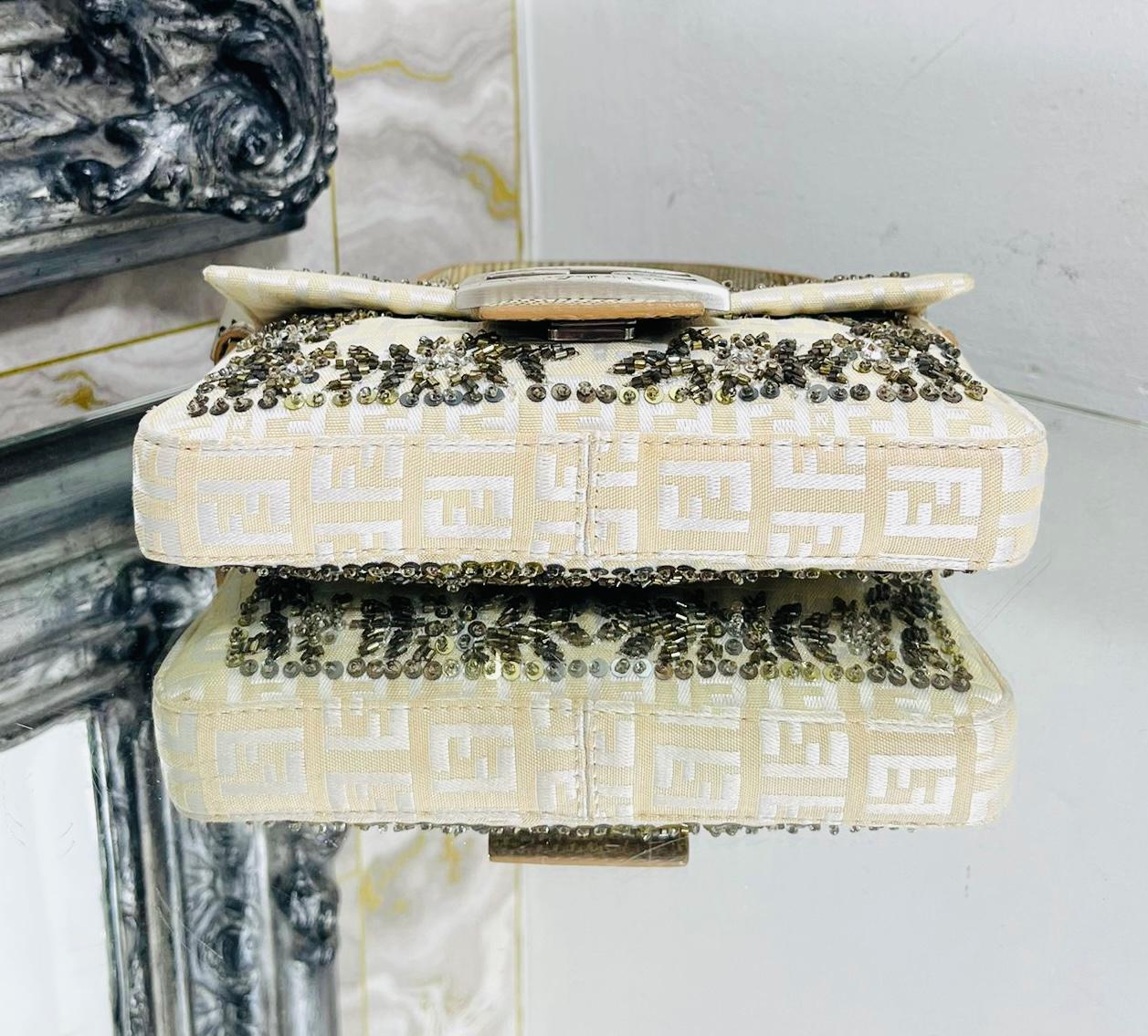 Fendi Bead Embroidered Canvas and Snakeskin 'FF' Logo Baguette Bag For ...