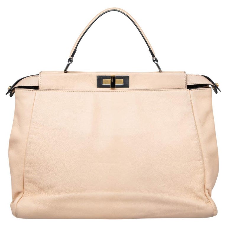 Fendi Beige/Black Leather Beads Lining Large Peekaboo Top Handle Bag ...