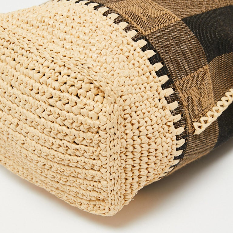Fendi Beige/Black Pequin Raffia Canvas FF Mini Mon Tresor Drawstring ...