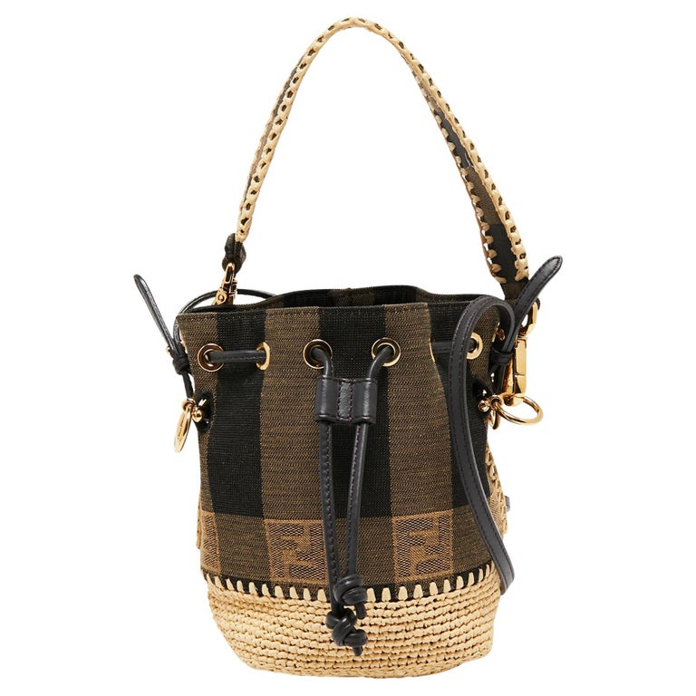 Fendi Beige/Black Pequin Raffia Canvas FF Mini Mon Tresor Drawstring ...