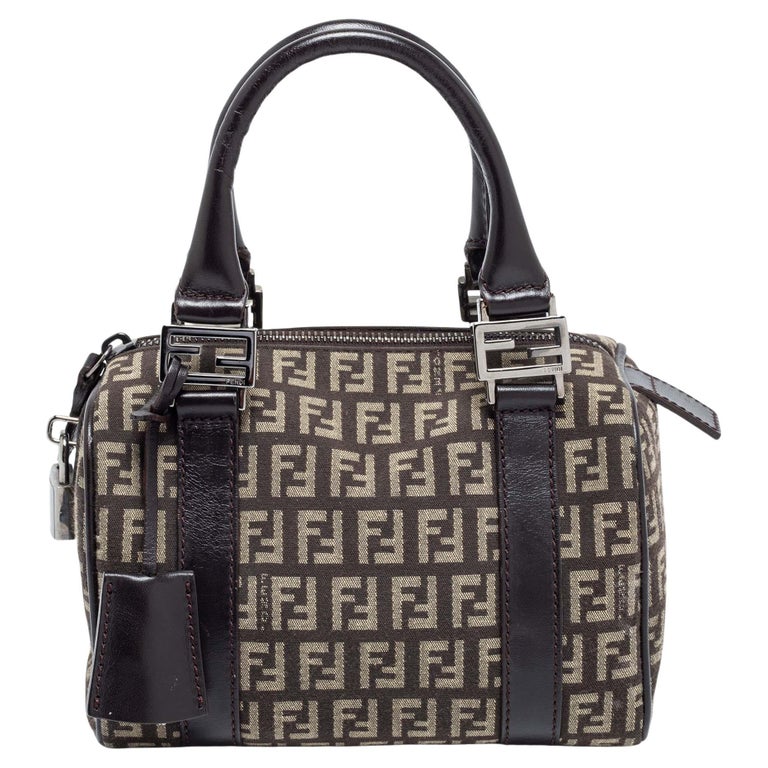 Fendi Beige/Brown Zucchino Canvas and Leather Mini Forever Bauletto Bag ...