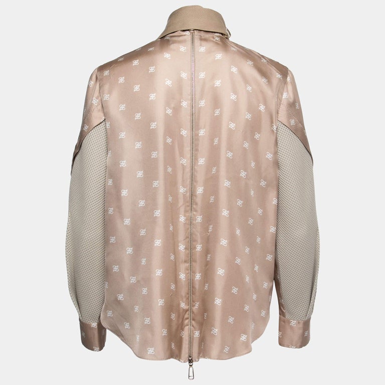 Fendi Beige Calligraphy Print Belted Collar Detail Blouse S For Sale at ...
