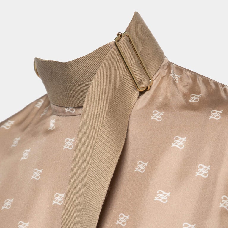 Fendi Beige Calligraphy Print Belted Collar Detail Blouse S For Sale at ...
